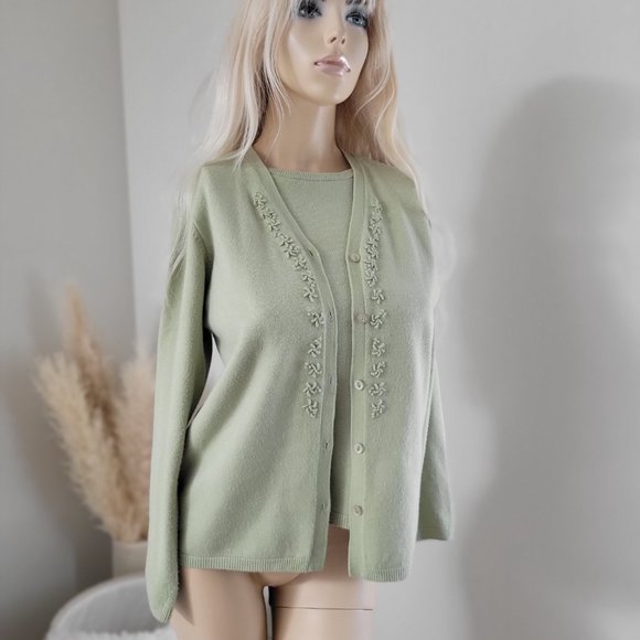 Tradition | Sweaters | Vintage Pastel Green Floral Cardigan With Built ...